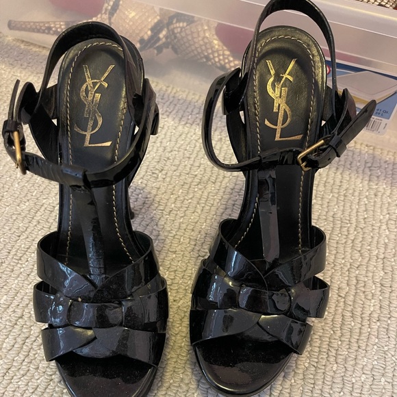 Yves Saint Laurent | Shoes | Black Patent Leather Ysl Platform Tribute ...